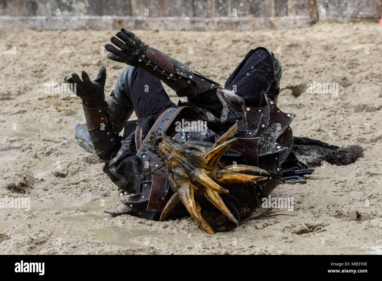 PROVINS, FRANCE - MARCH 31, 2018: Unidentified dark knight defeted ...