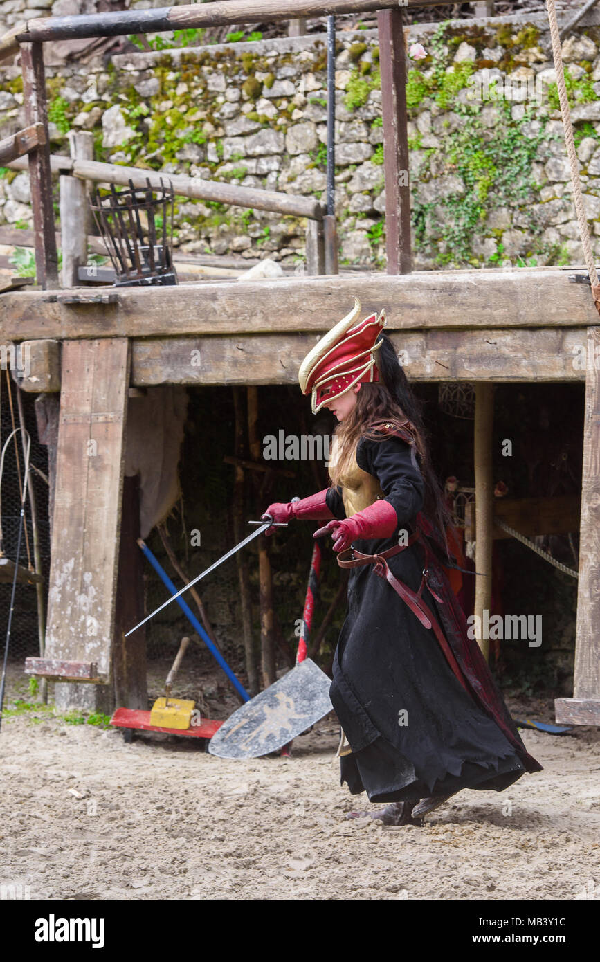PROVINS, FRANCE - MARCH 31, 2018: Unidentified red evil witch during ...