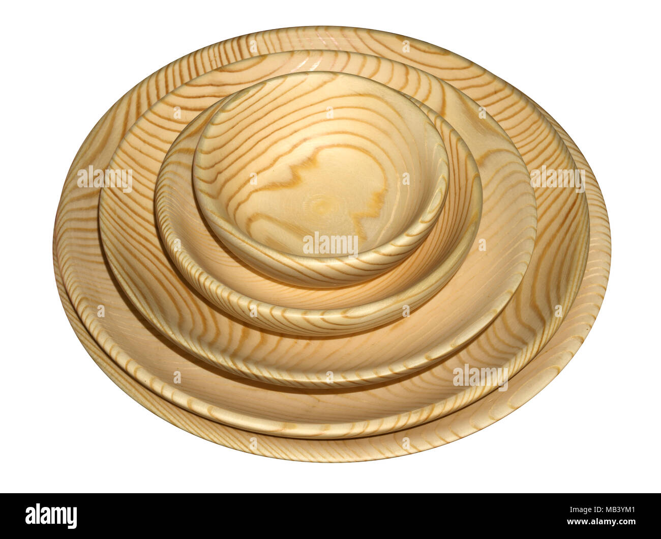 set of traditional wooden plates isolated on white background Stock ...