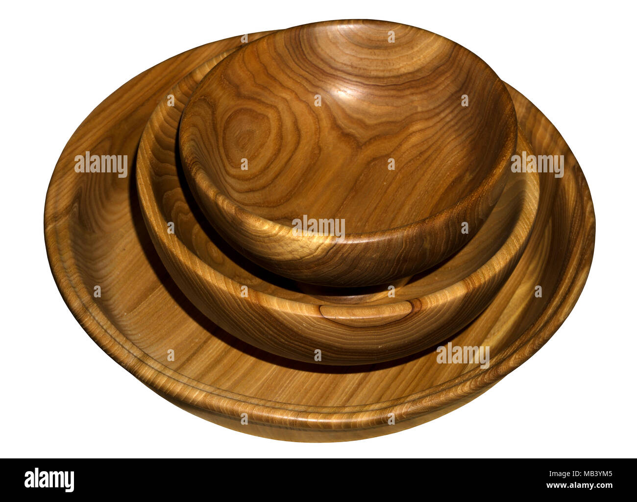 set of traditional wooden plates isolated on white background Stock ...