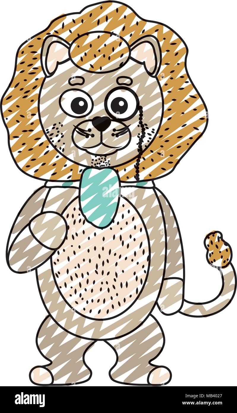 doodle character lion animal with eyeglass lent and tie Stock Vector ...
