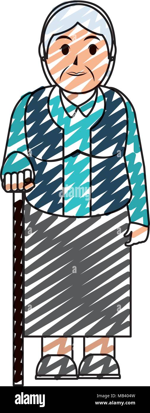 doodle old woman with clothes and walking stick Stock Vector Image ...