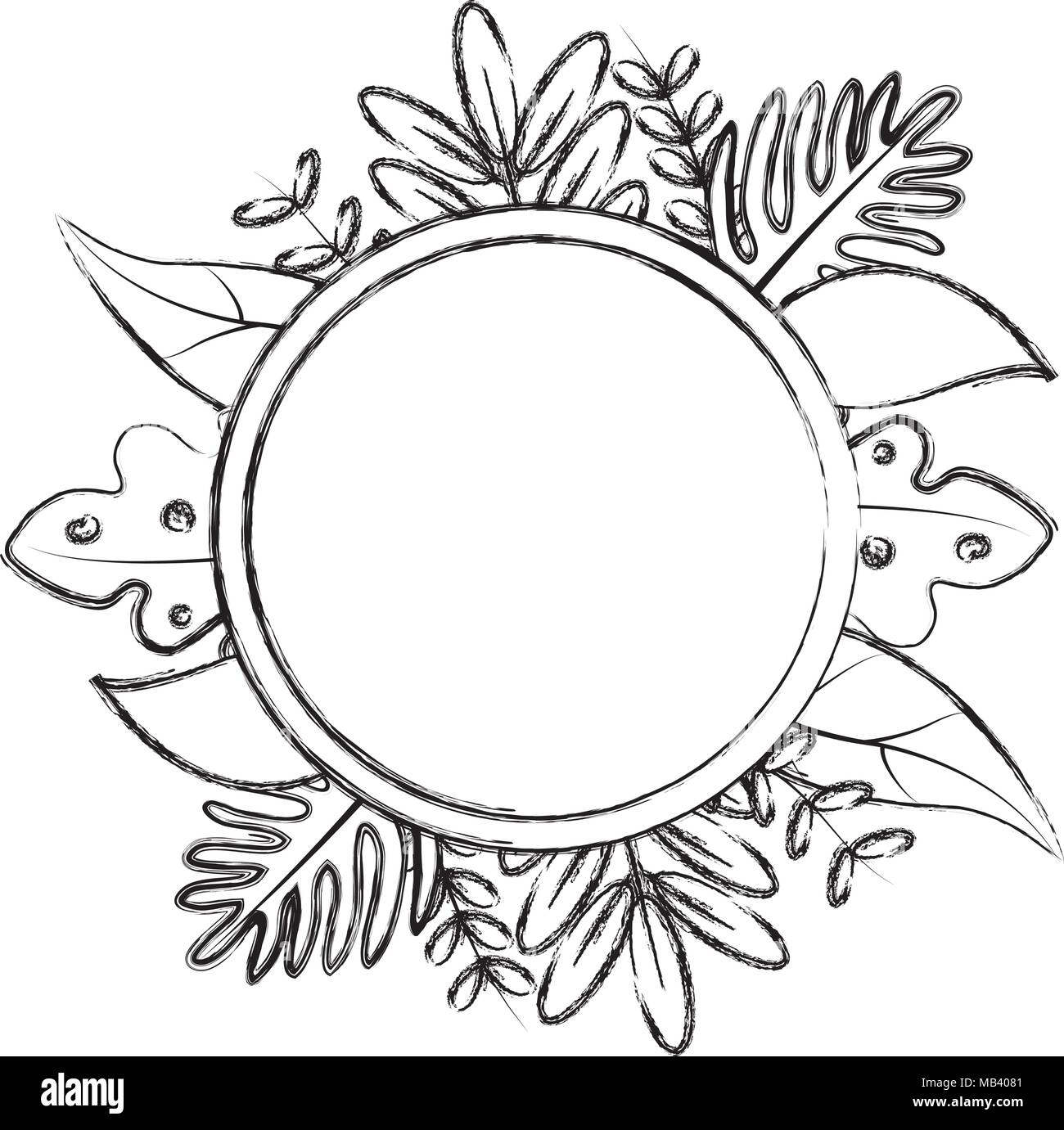 grunge natural plants leaves in circle design Stock Vector Image & Art ...