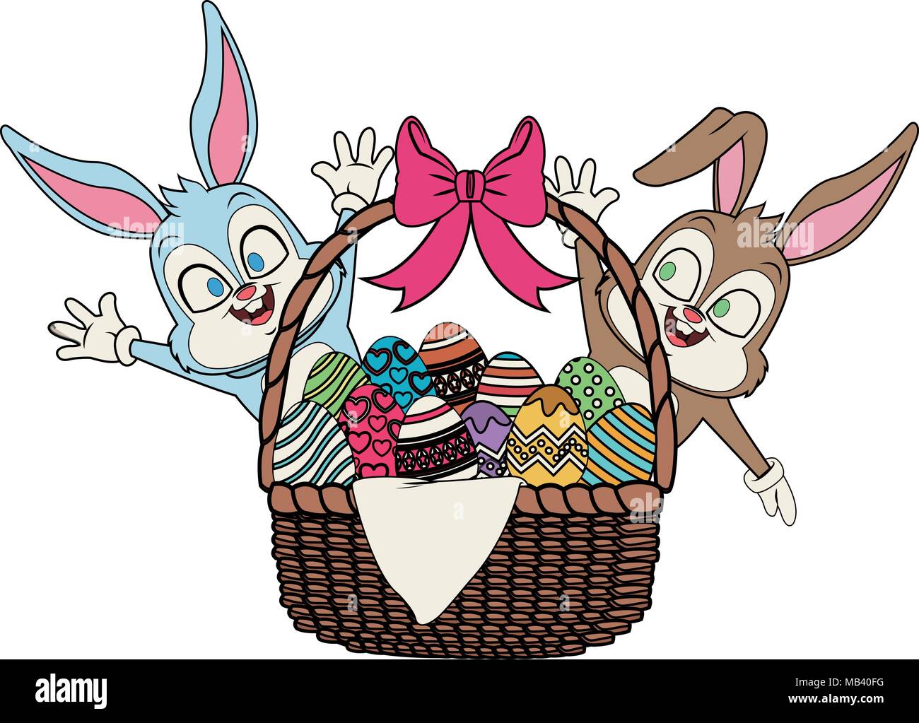 Cute rabbits with easter eggs cartoon Stock Vector Image & Art - Alamy