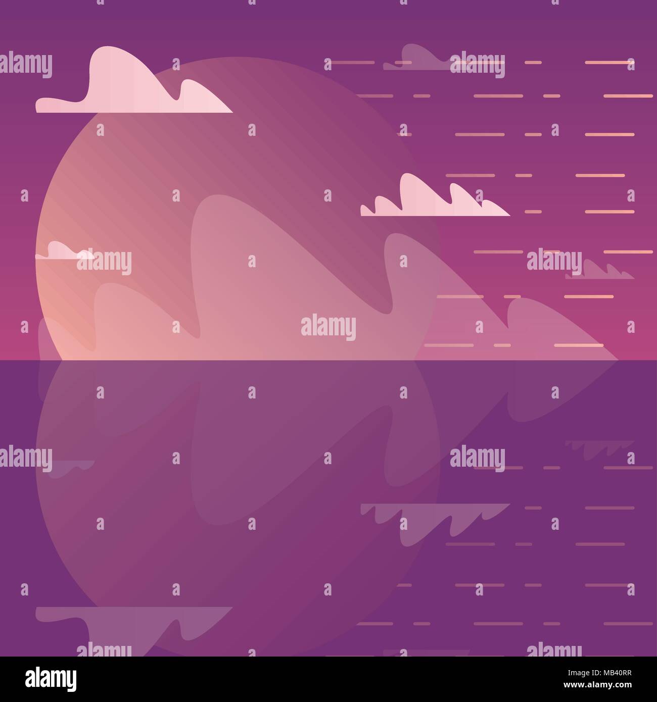 sunset landscape at the sea, purple shadow design. vector illustration ...
