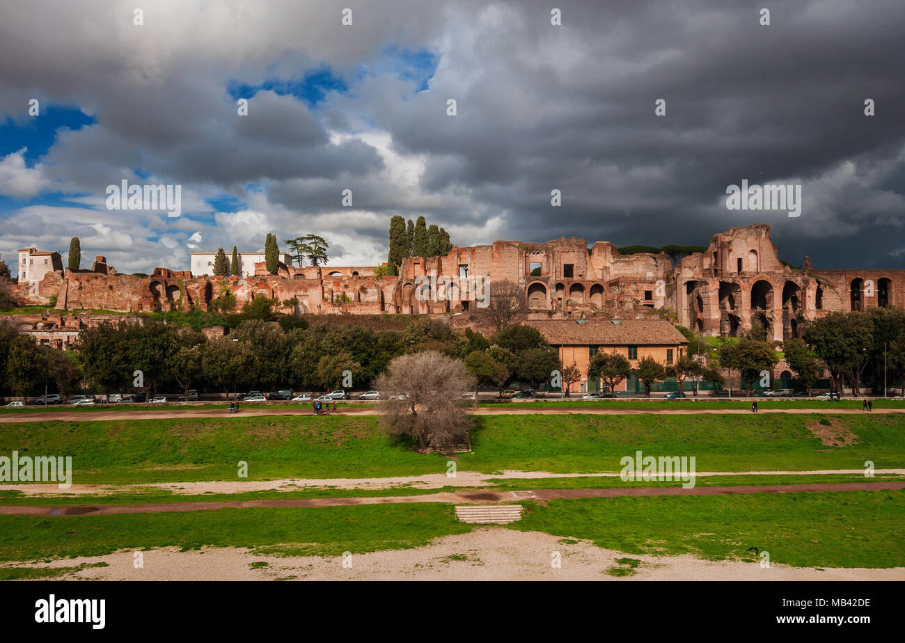 Panoramic view of the Ancient Rome Imperial Palace ruins on Palatine ...