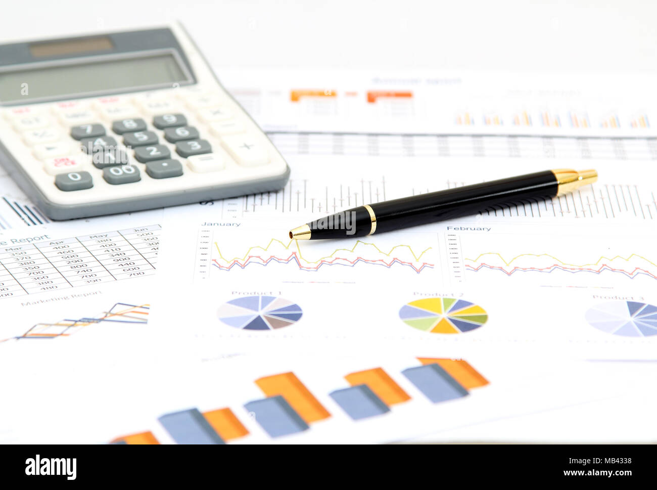 Image of business and report with graph and chart on white paper Stock ...