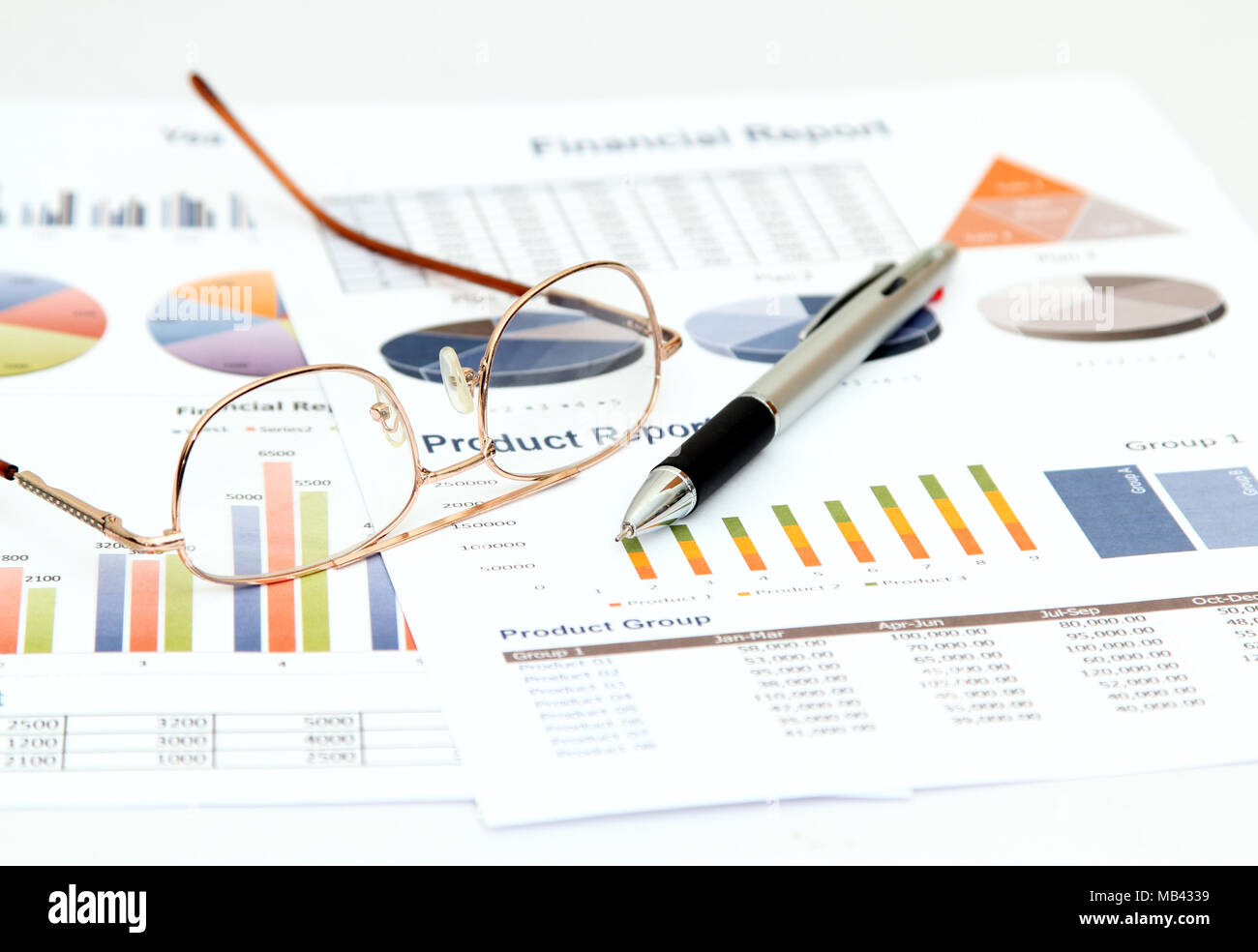 Image of business and report with graph and chart on white paper Stock ...