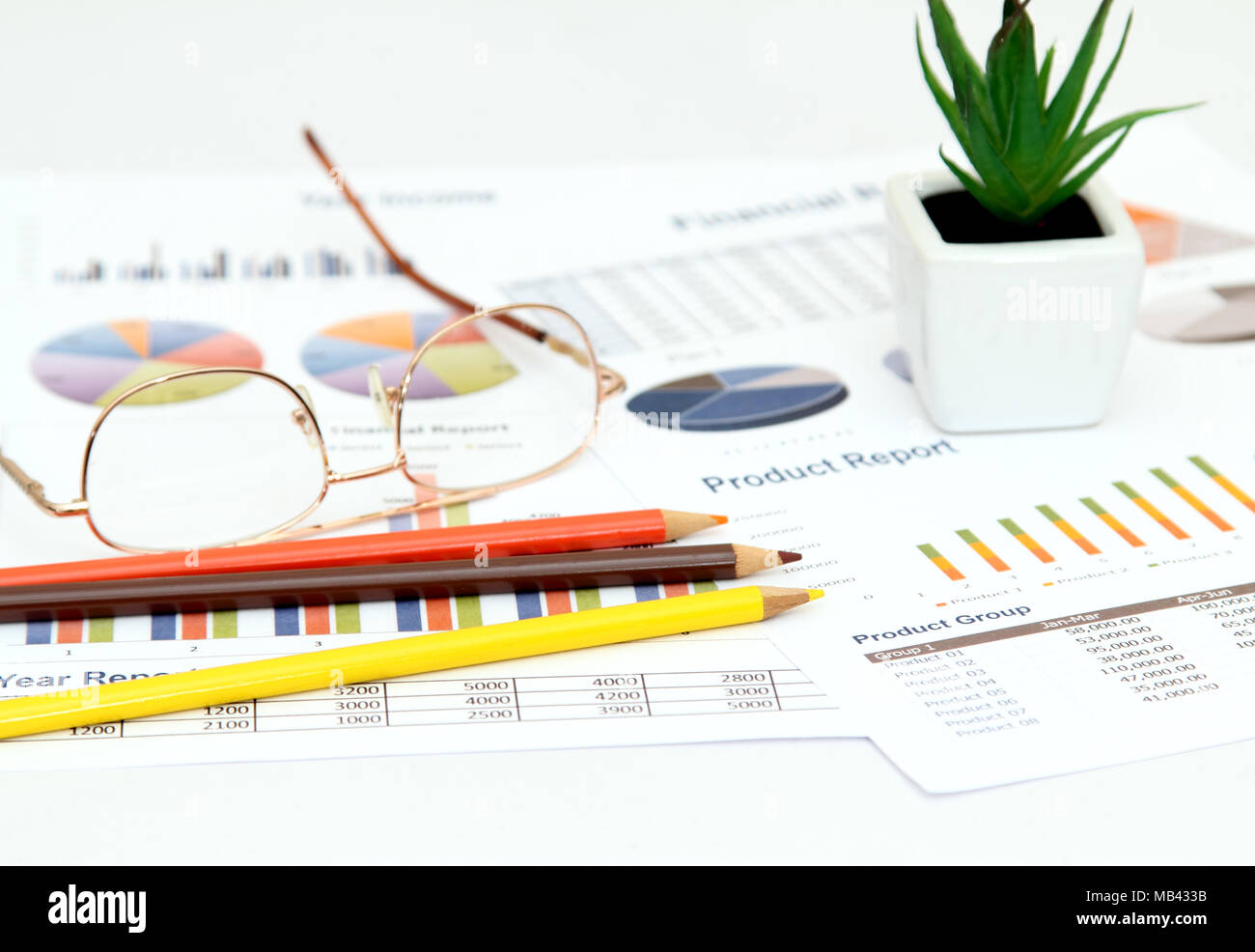 Image of business and report with graph and chart on white paper Stock ...