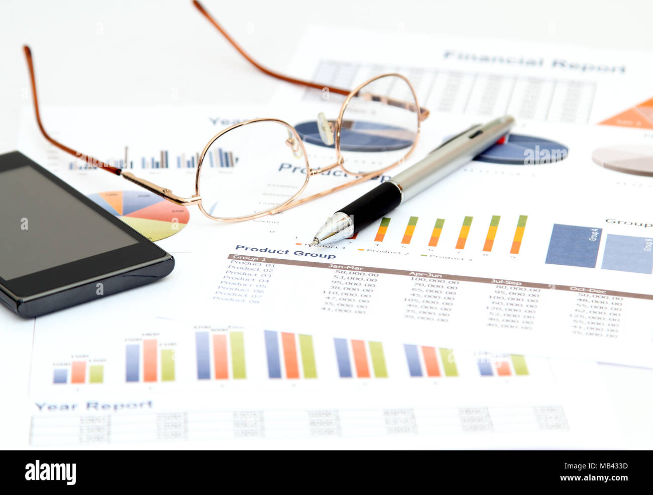 Image of business and report with graph and chart on white paper Stock ...