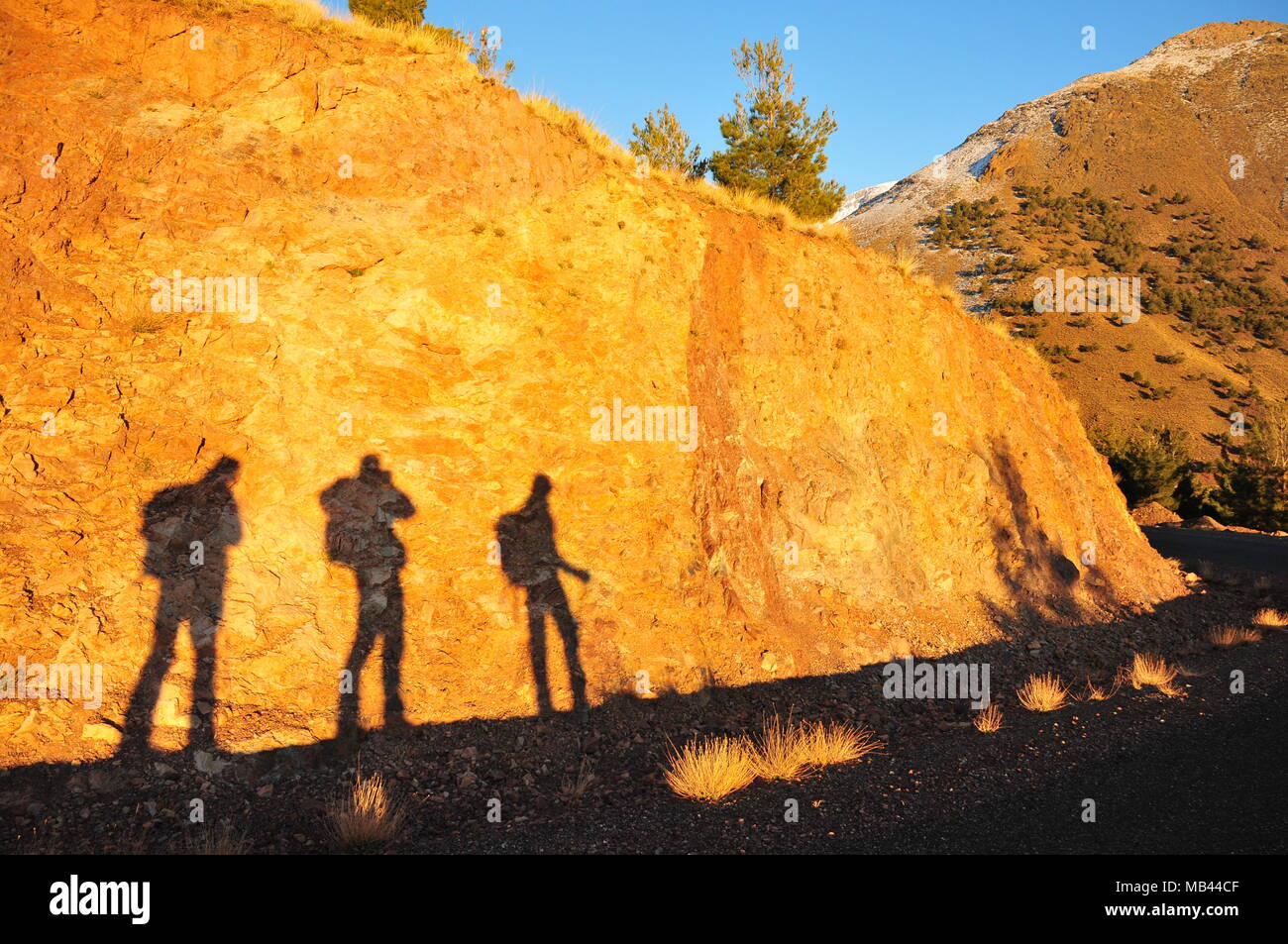Shadow on the rock of 3 friends in morocco high atlas mountains 2013 ...