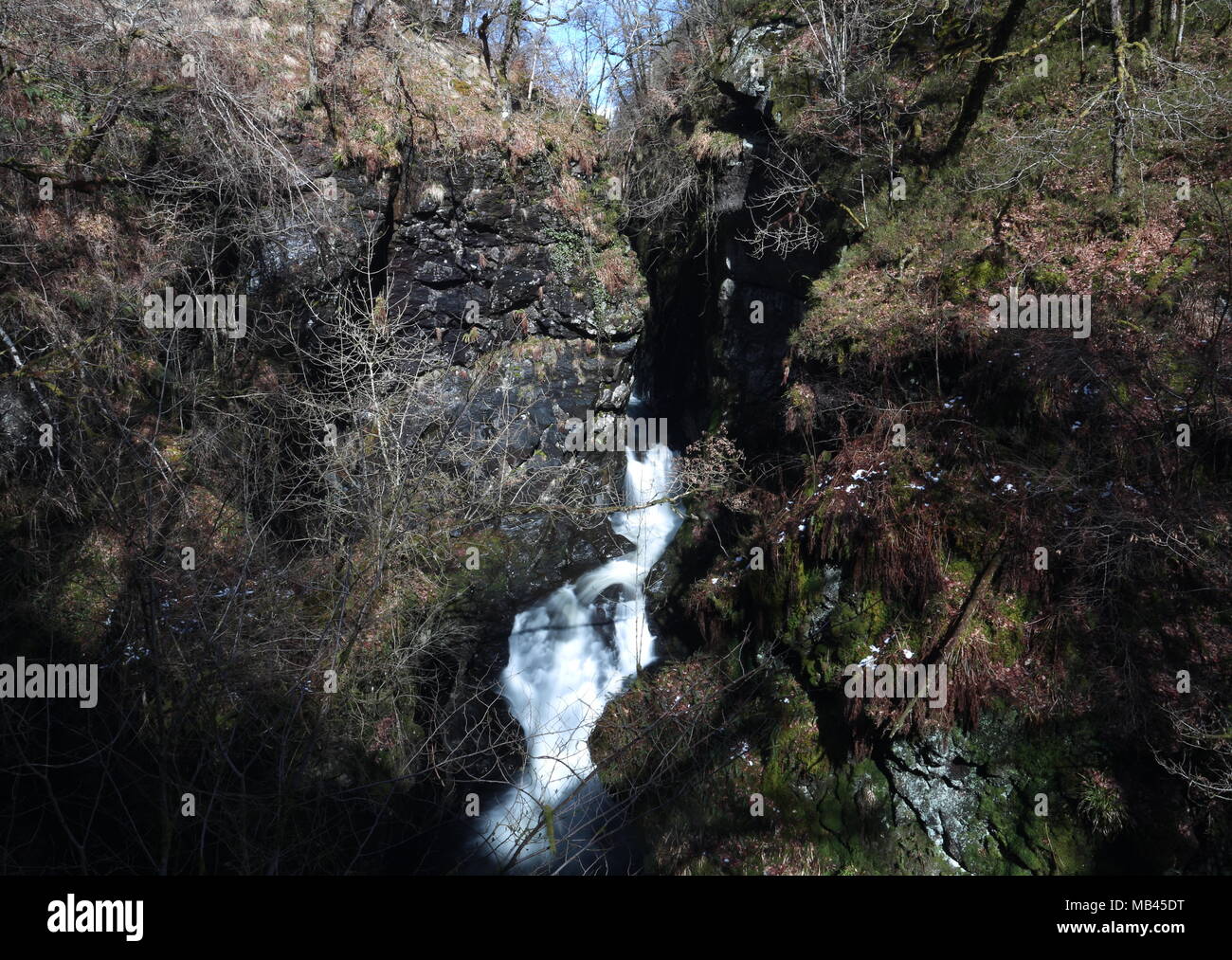 Deils caldron waterfall on River Lednock Comrie Scotland April 2018 ...