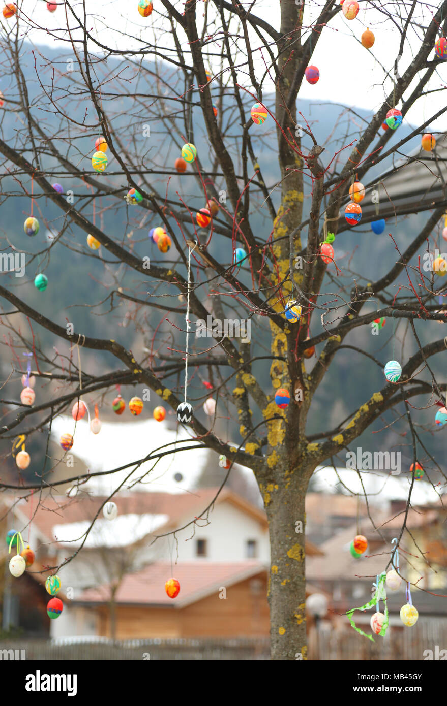 decorated tree with hard-boiled eggs painted as ancient Austrian ...