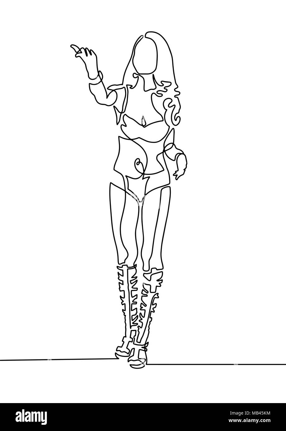 continuous one line drawing of beautiful women stands full-lengt Stock ...