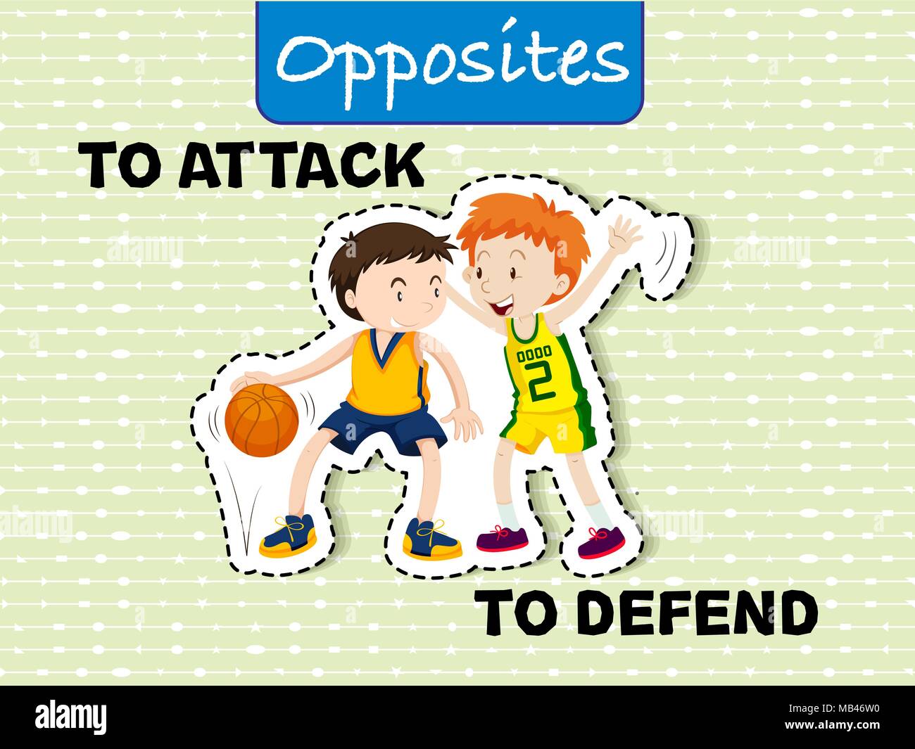 To attack and to defend Opposite Words illustration Stock Vector Image ...
