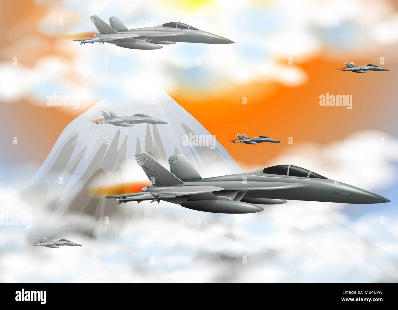 Many jet planes flying in the sky illustration Stock Vector Image & Art ...