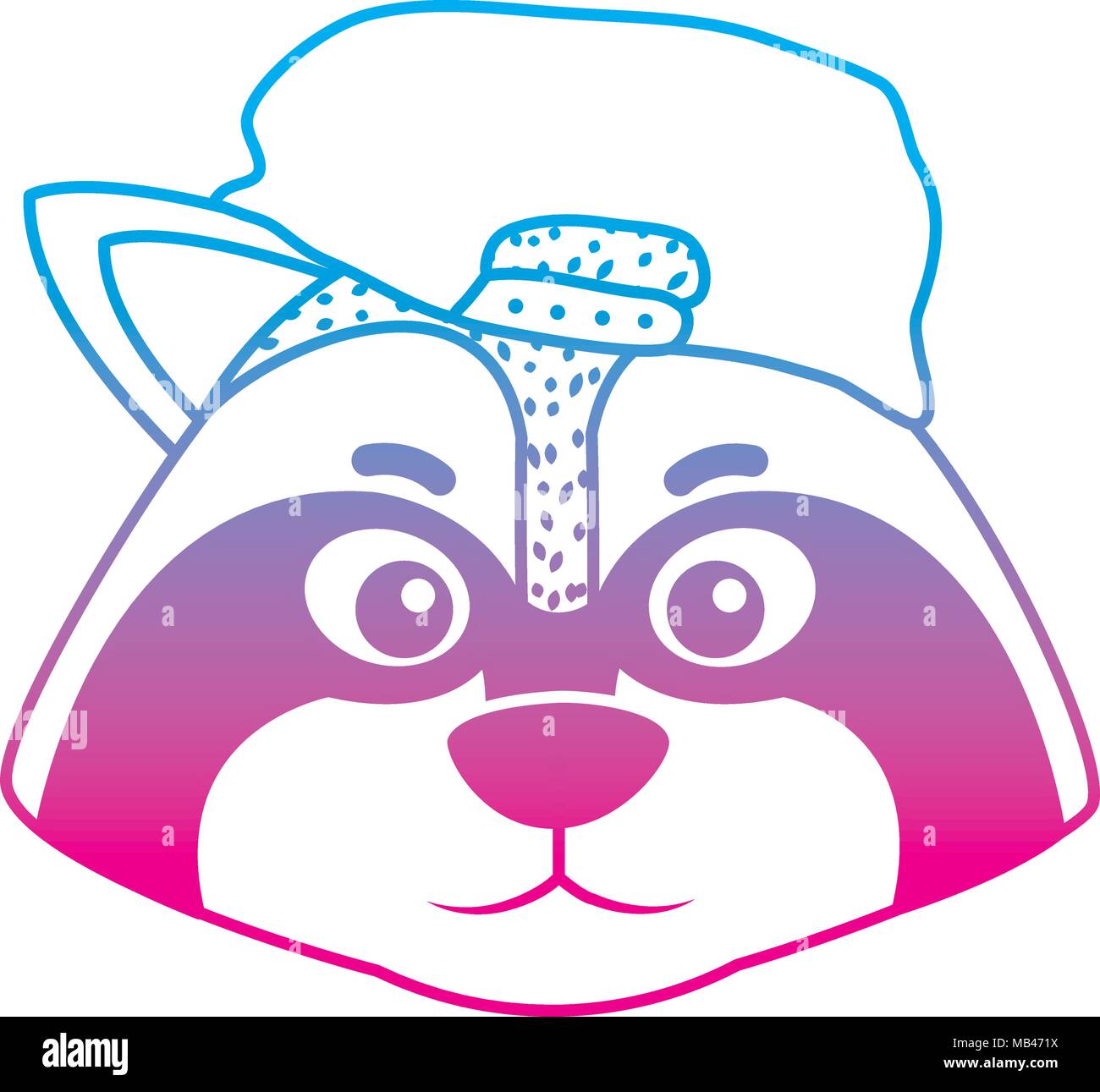 degraded line cute raccoon head animal with cap Stock Vector Image ...