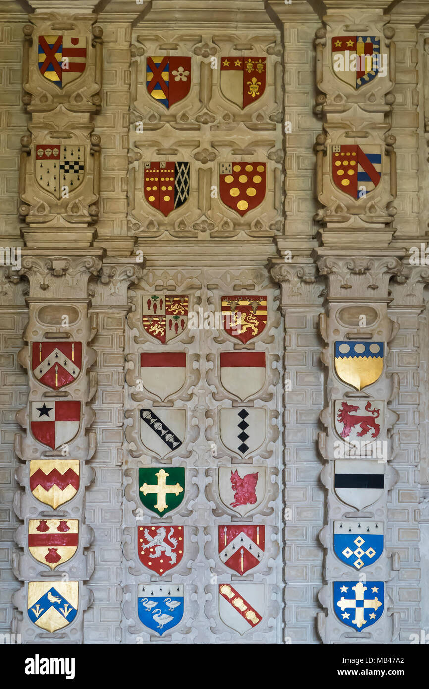 England, Hampshire, Bramshill House, interior, coats of arms Stock ...