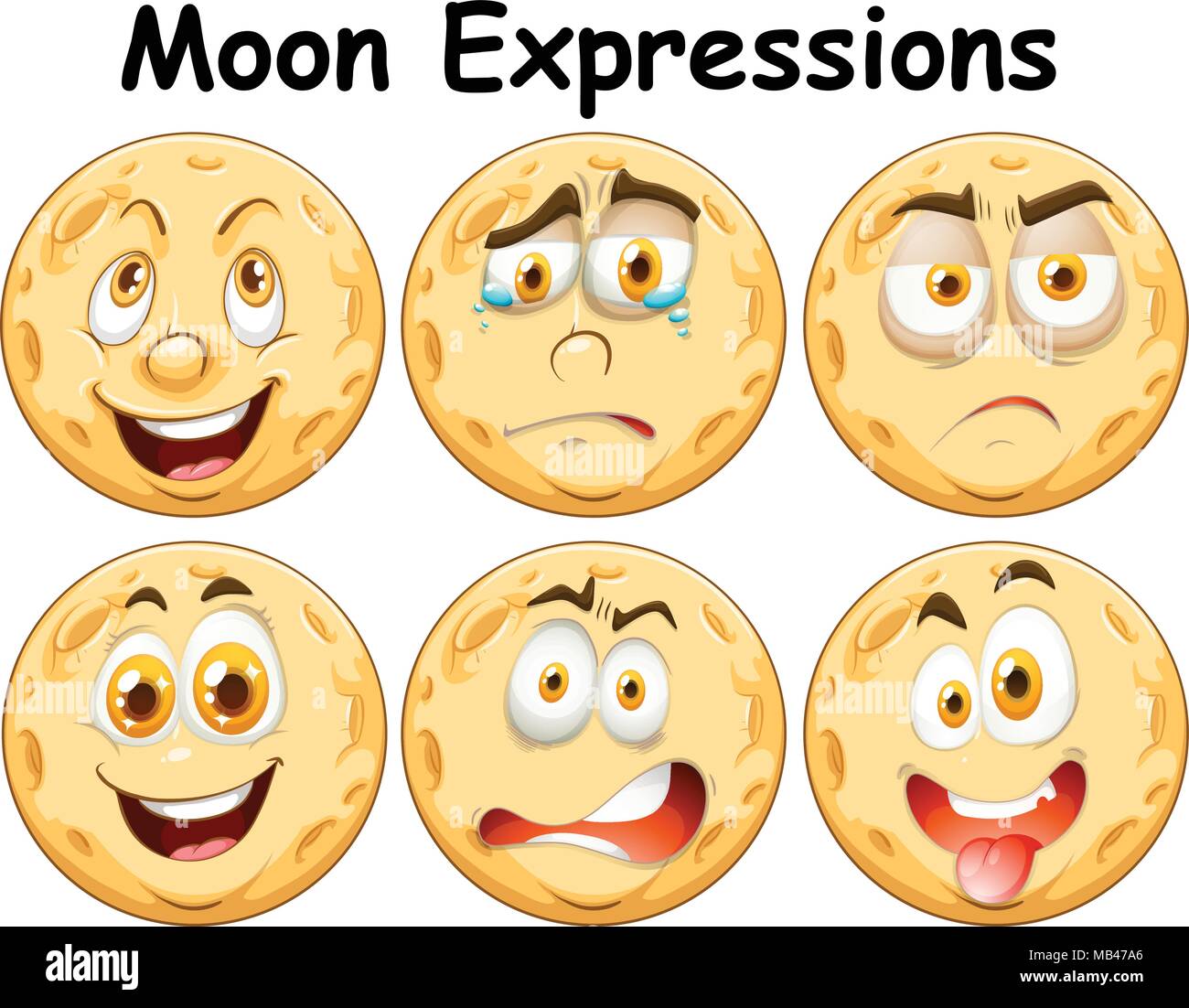 Six different Moon Facial Expression illustration Stock Vector Image ...