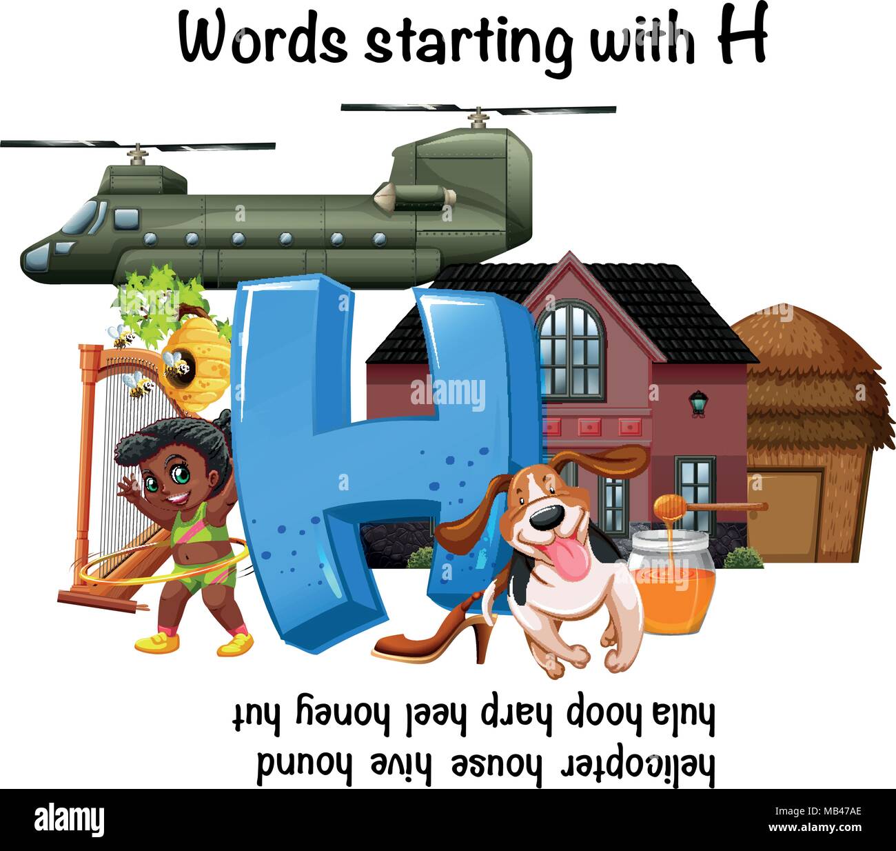 English worksheet for words starting with H illustration Stock Vector ...