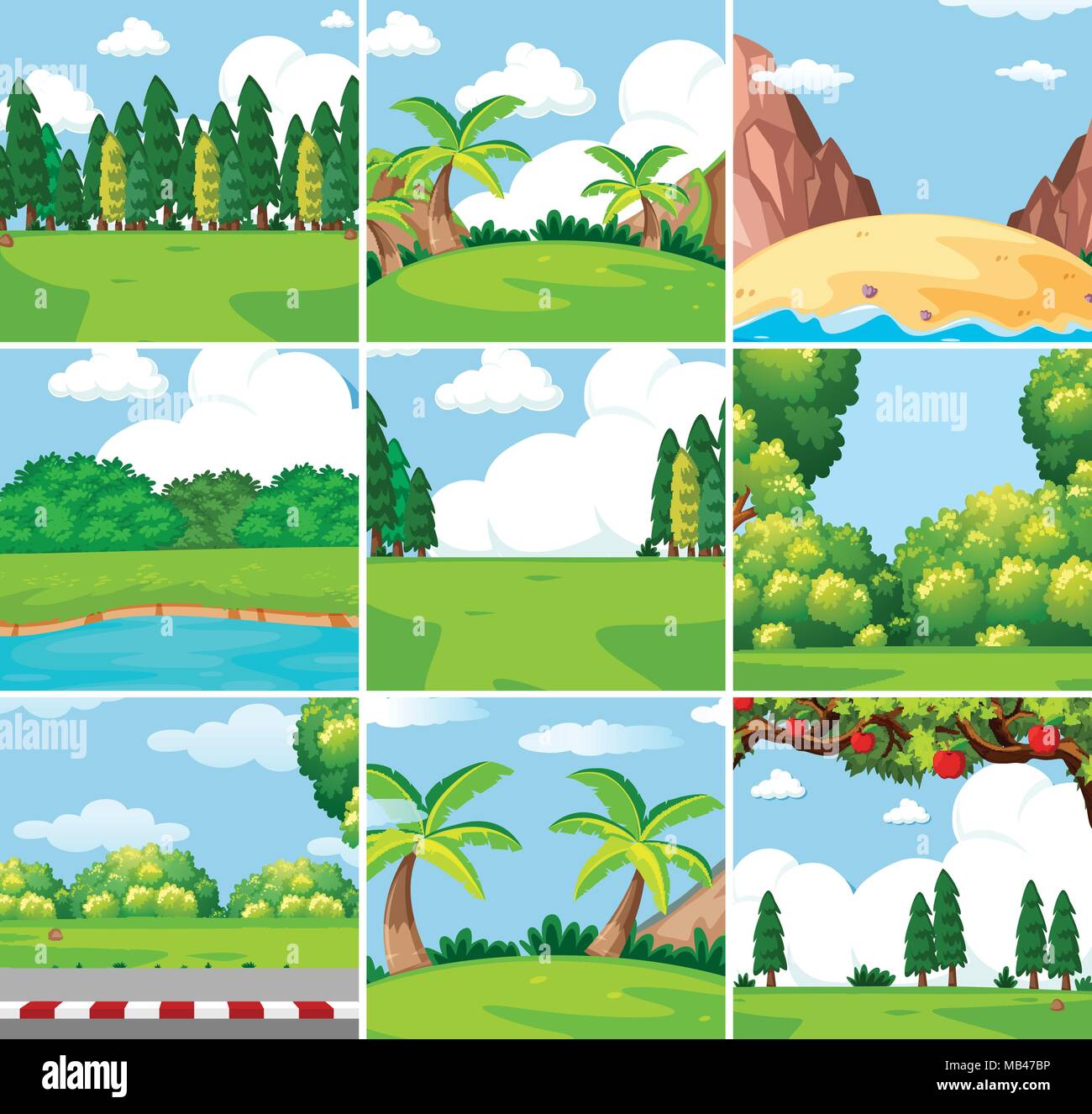 Nine different outdoor nature scenes illustration Stock Vector Image ...