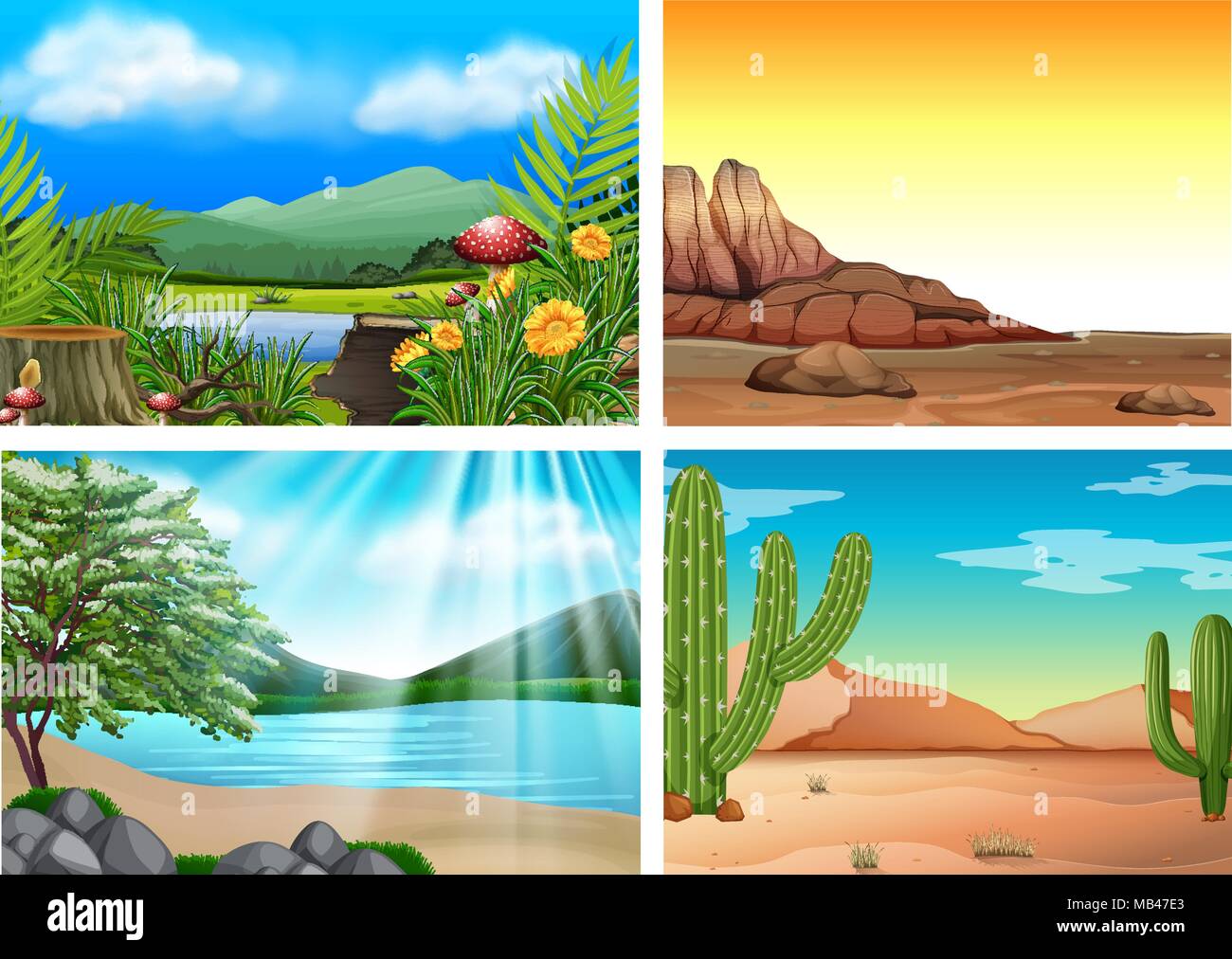 Four Different Landscape and Nature illustration Stock Vector Image ...
