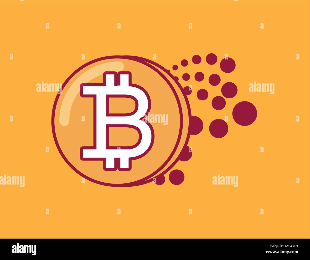 Bitcoin coin over yellow background, colorful design. vector ...