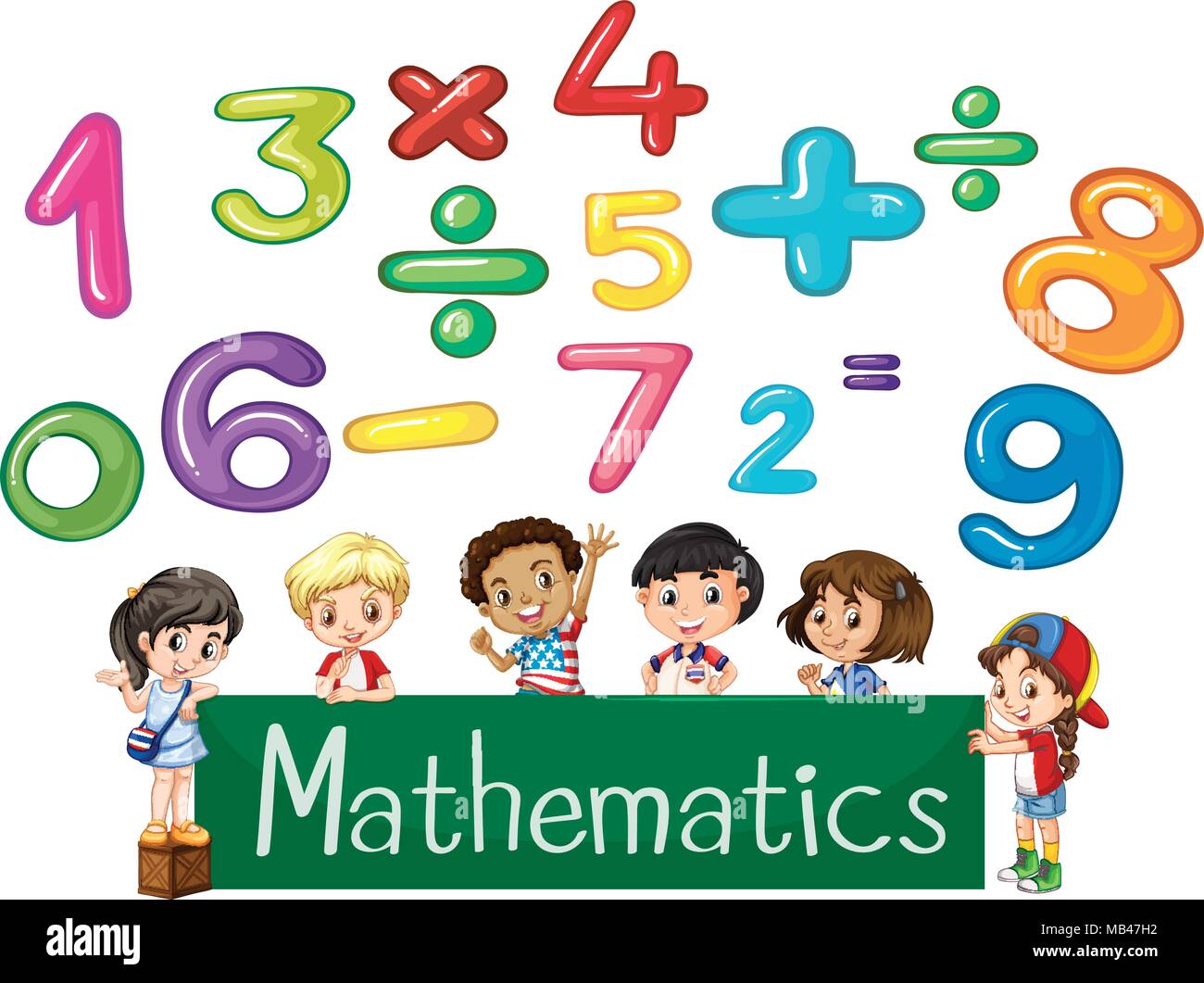 Colored numbers and children Mathematics illustration Stock Vector ...