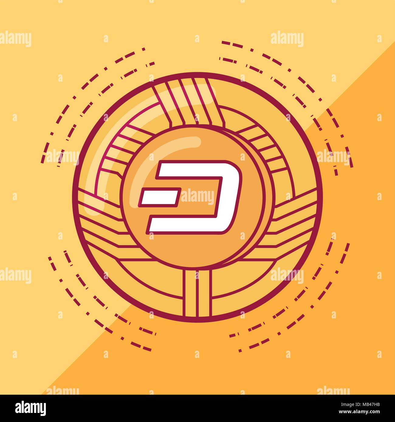 cryptocurrency dash coin over yellow background, colorful design ...