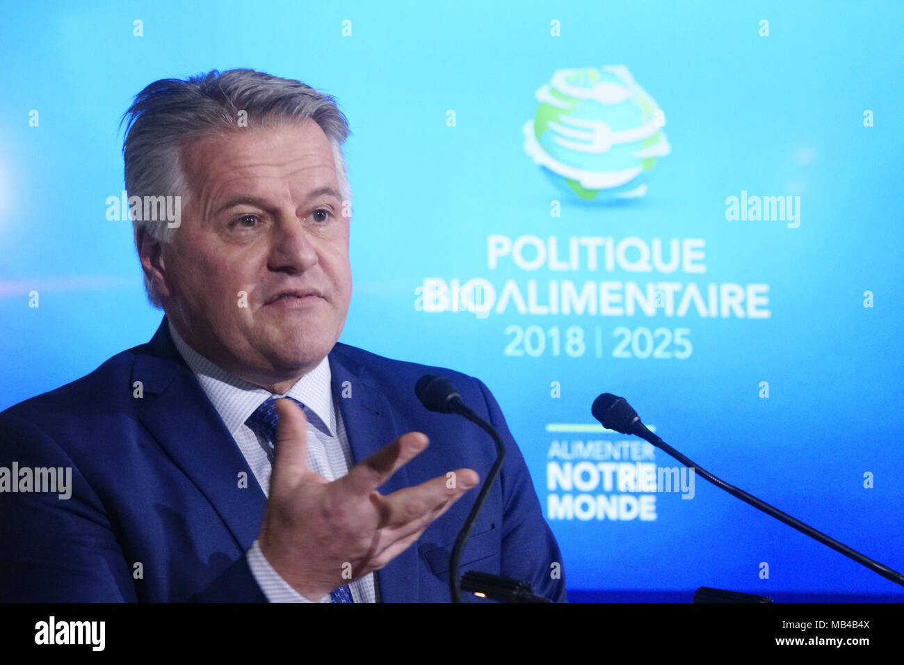 Perrot,Canada. 6th April, 2018. Quebec minister for Agriculture Laurent ...