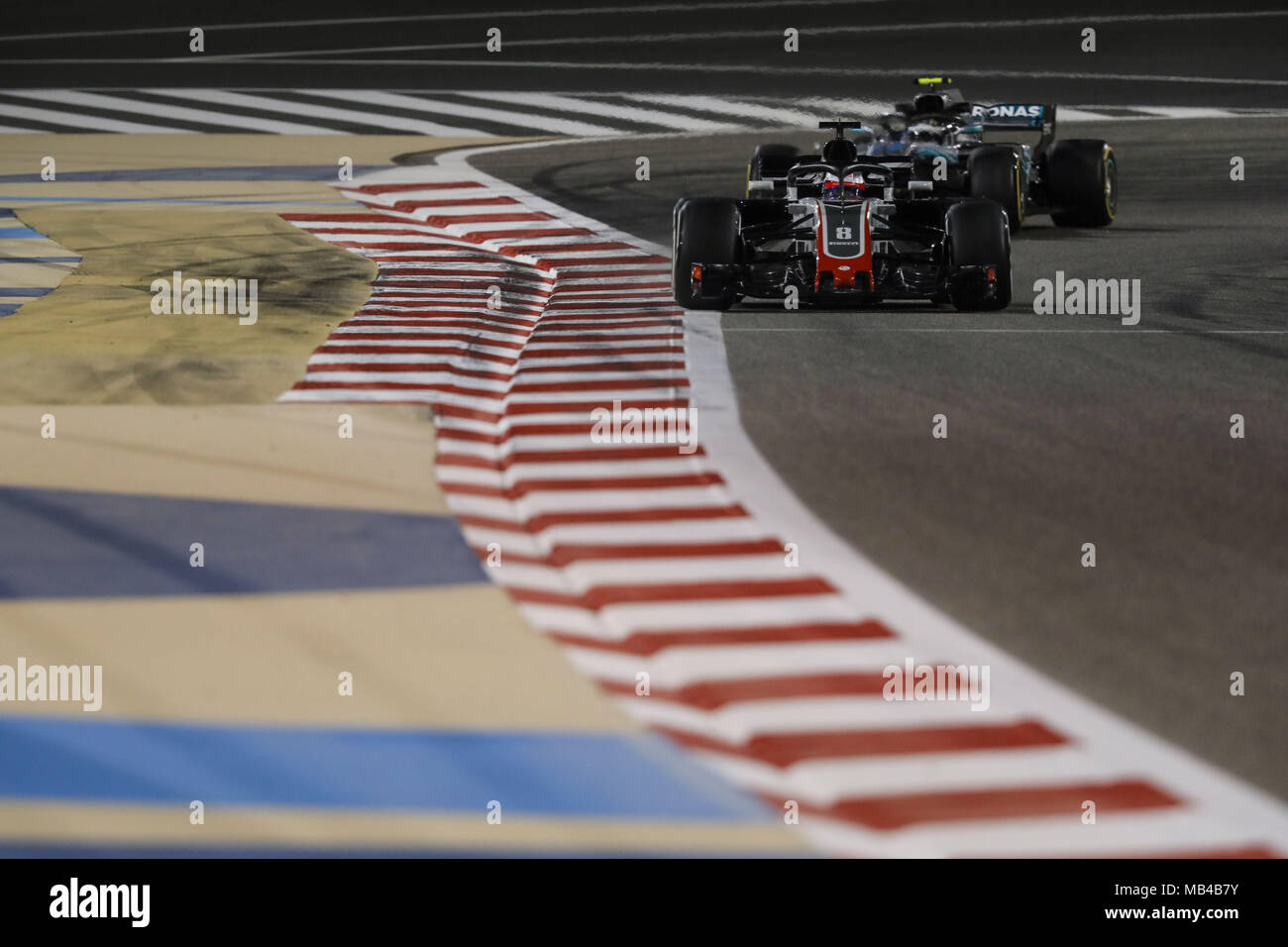 Sakhir, Kingdom of Bahrain. 6th Apr, 2018. ROMAIN GROSJEAN of Haas F1 ...