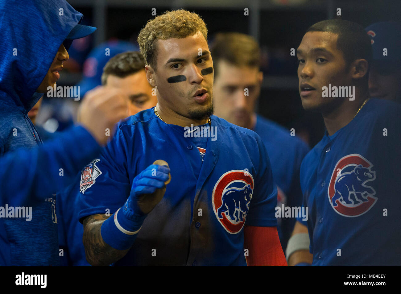 Milwaukee, WI, USA. 6th Apr, 2018. Chicago Cubs second baseman Javier ...