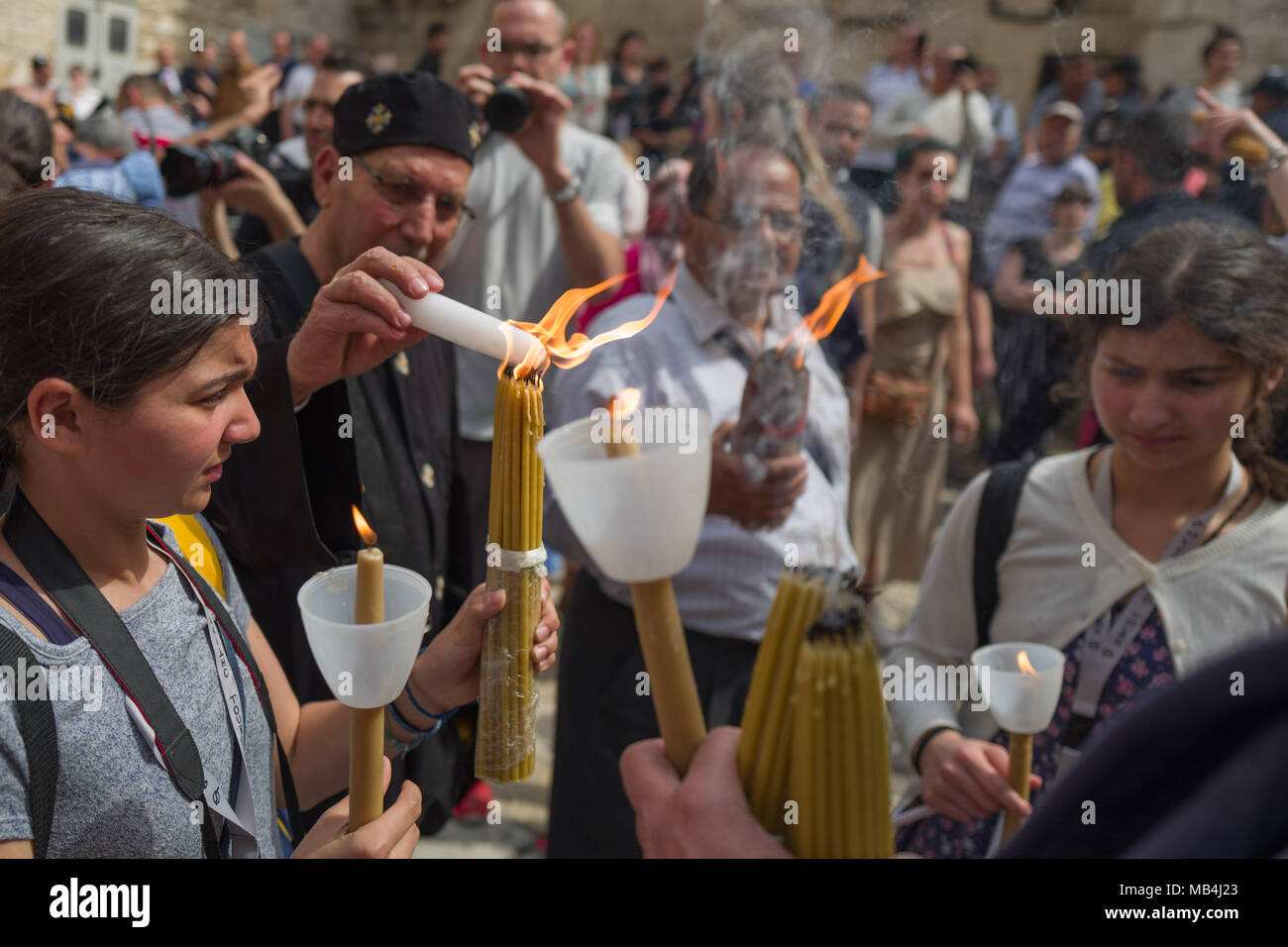 Jerusalem, Israel. 7th Apr, 2018. Holy Fire' appears at Church of the ...