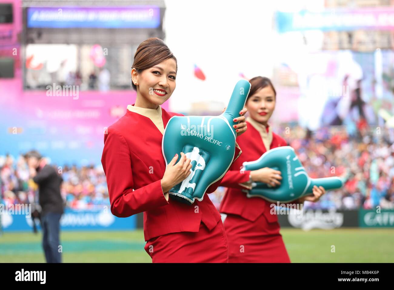 Hong Kong, CHINA. 7th Apr, 2018. Pretty flight attendants from Cathay ...