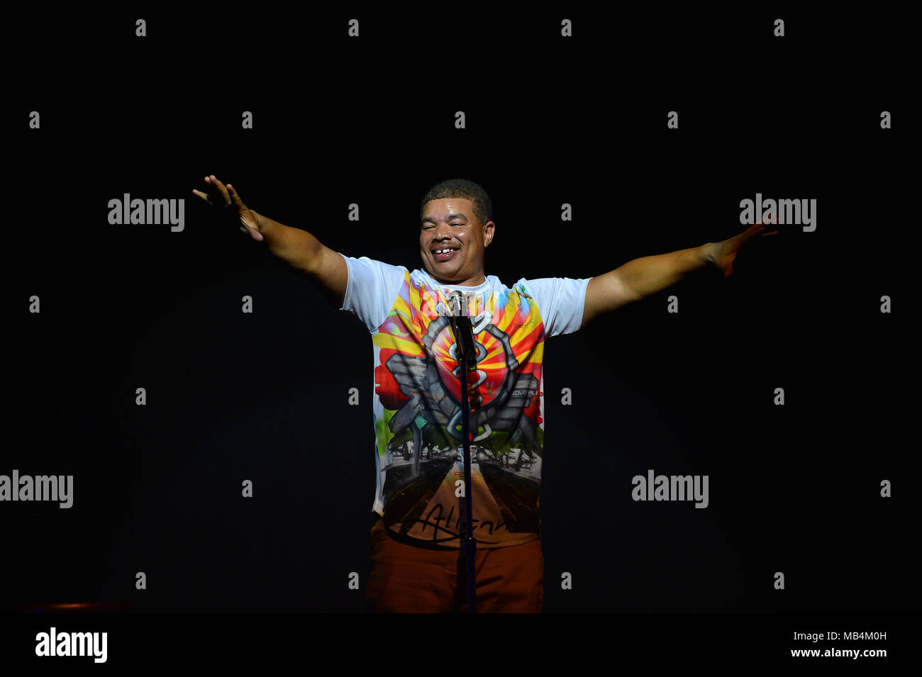 Miami, FL, USA. 06th Apr, 2018. Comedian Red Grant performs during Katt ...