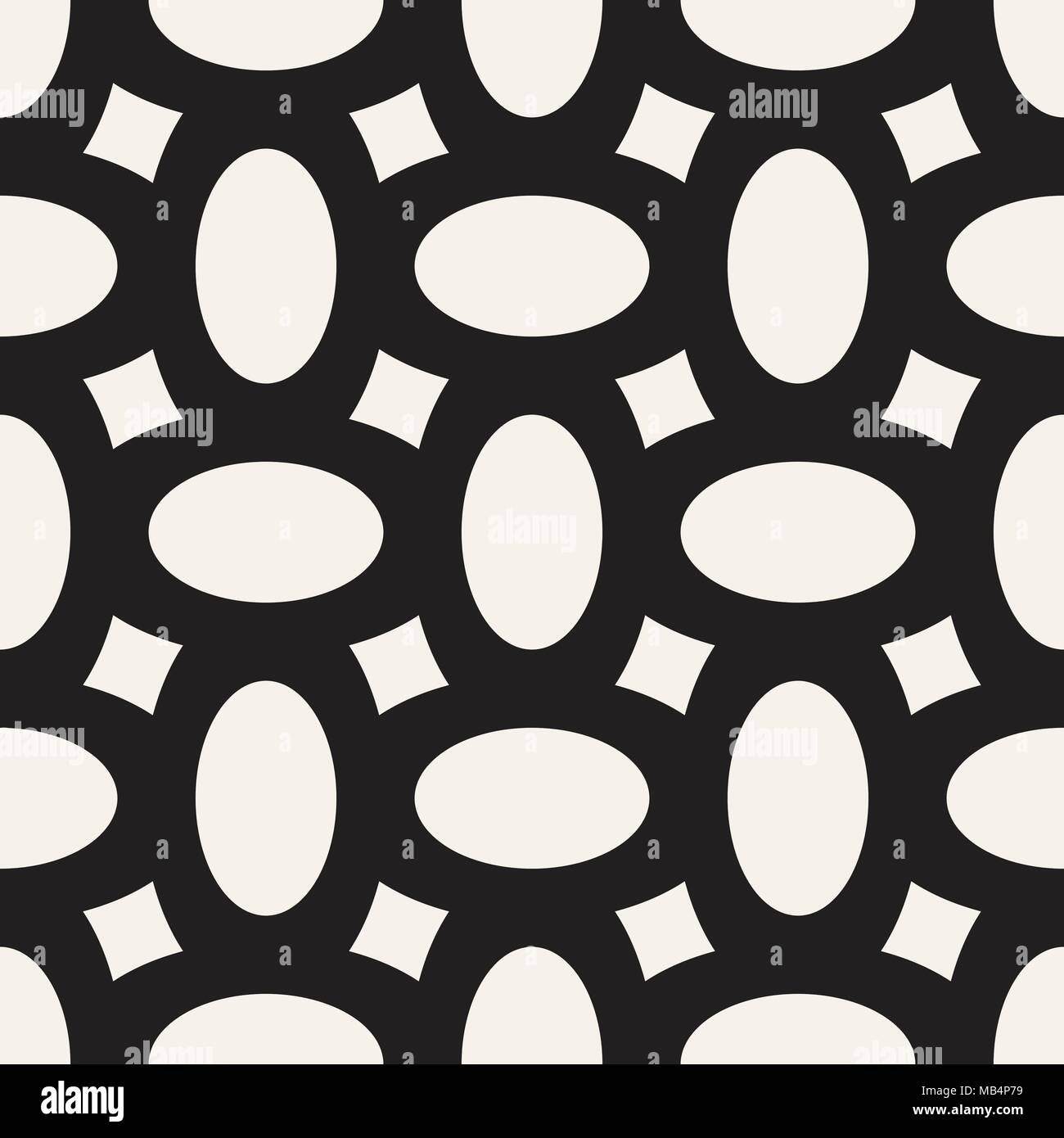 Vector Geometric Seamless Pattern With Curved Shapes Grid Abstract Monochrome Rounded Lattice