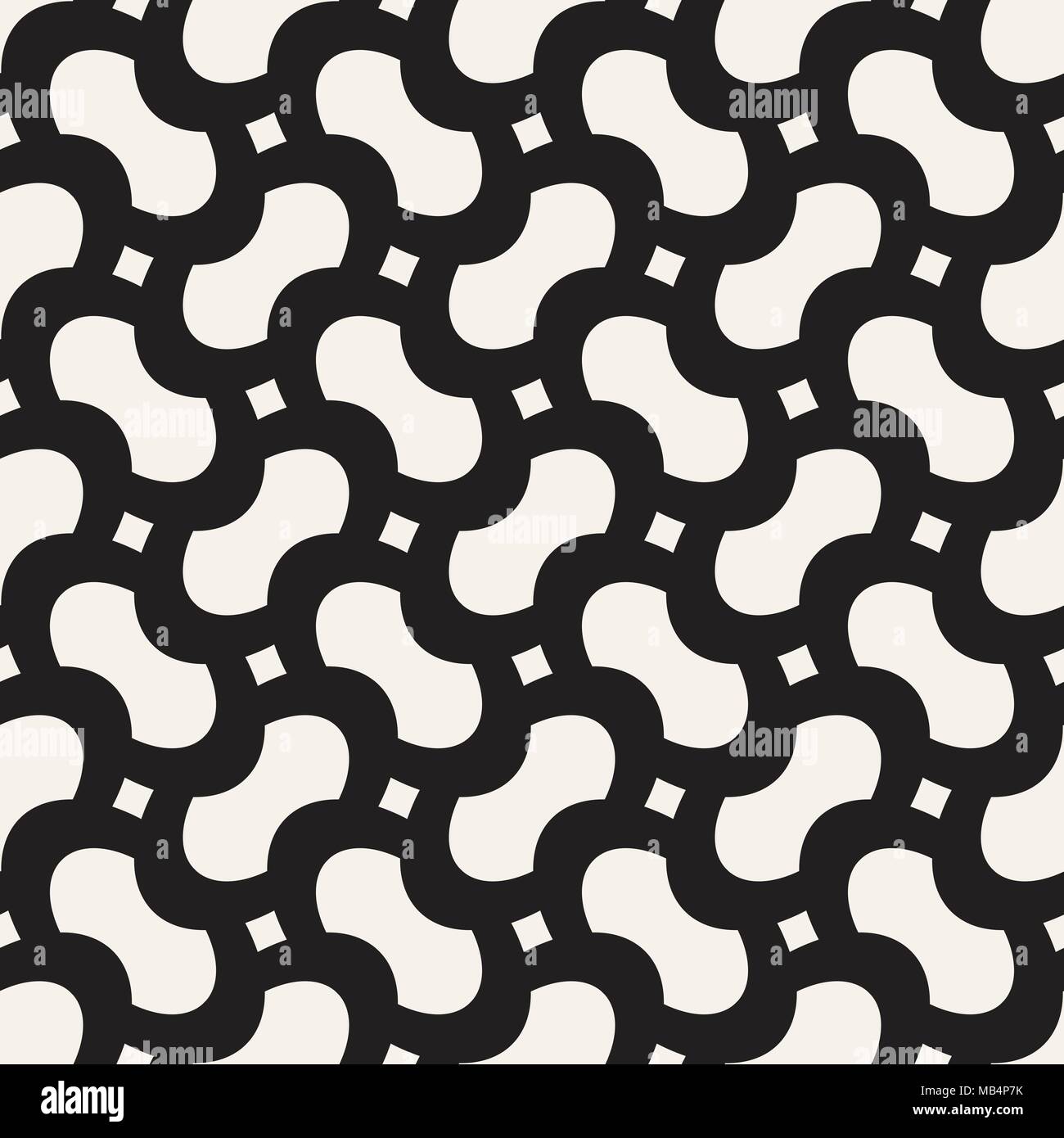 Vector Geometric Seamless Pattern With Curved Shapes Grid Abstract Monochrome Rounded Lattice