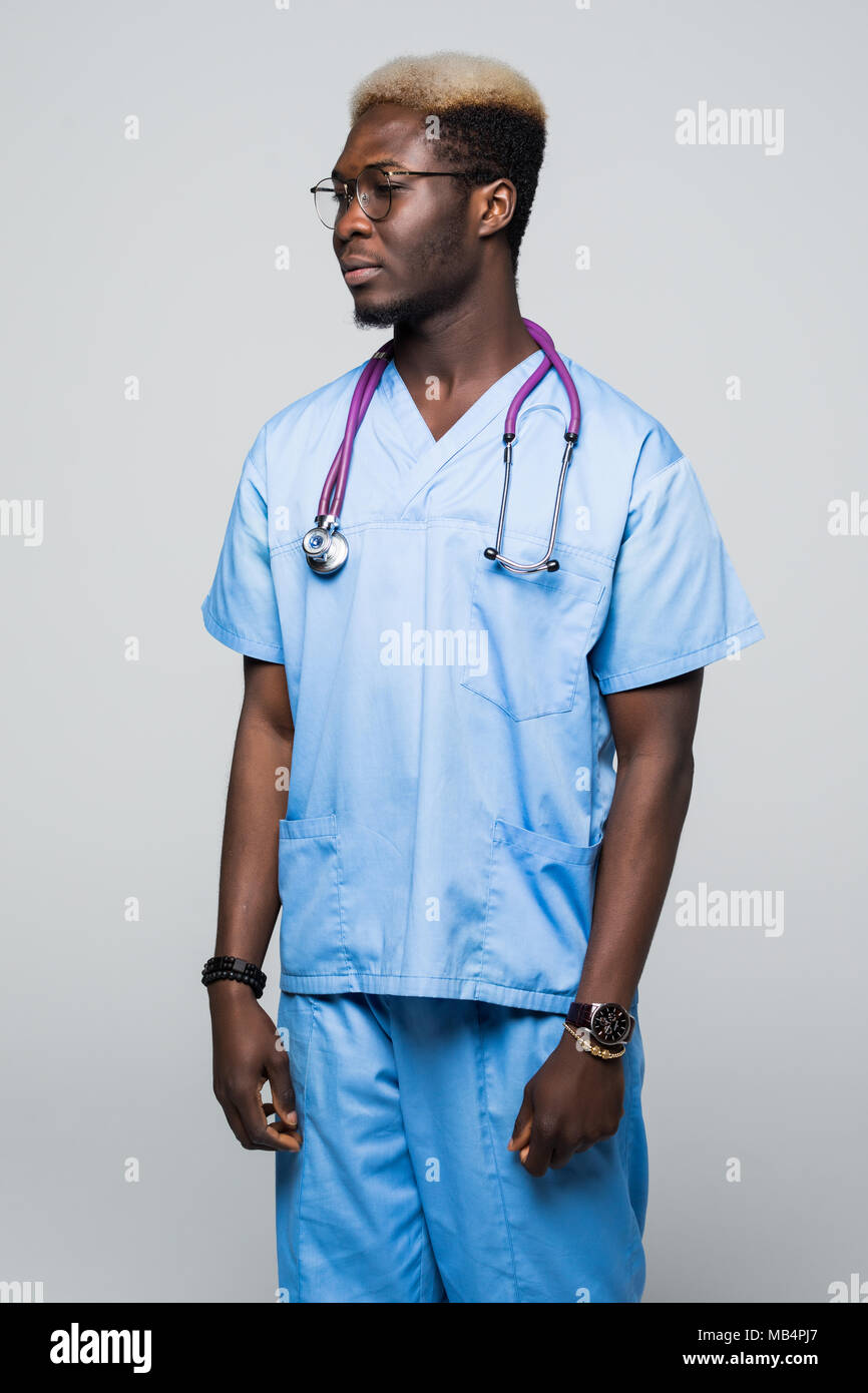 African Medical doctor man isolated white background Stock Photo - Alamy