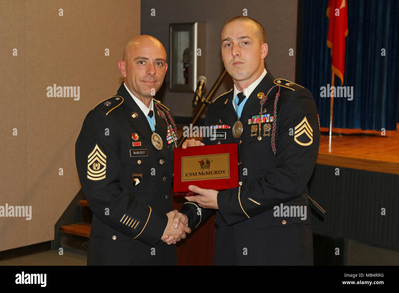 Staff Sgt. Kyle Courtway (right), vice president of the Sergeant Audie ...
