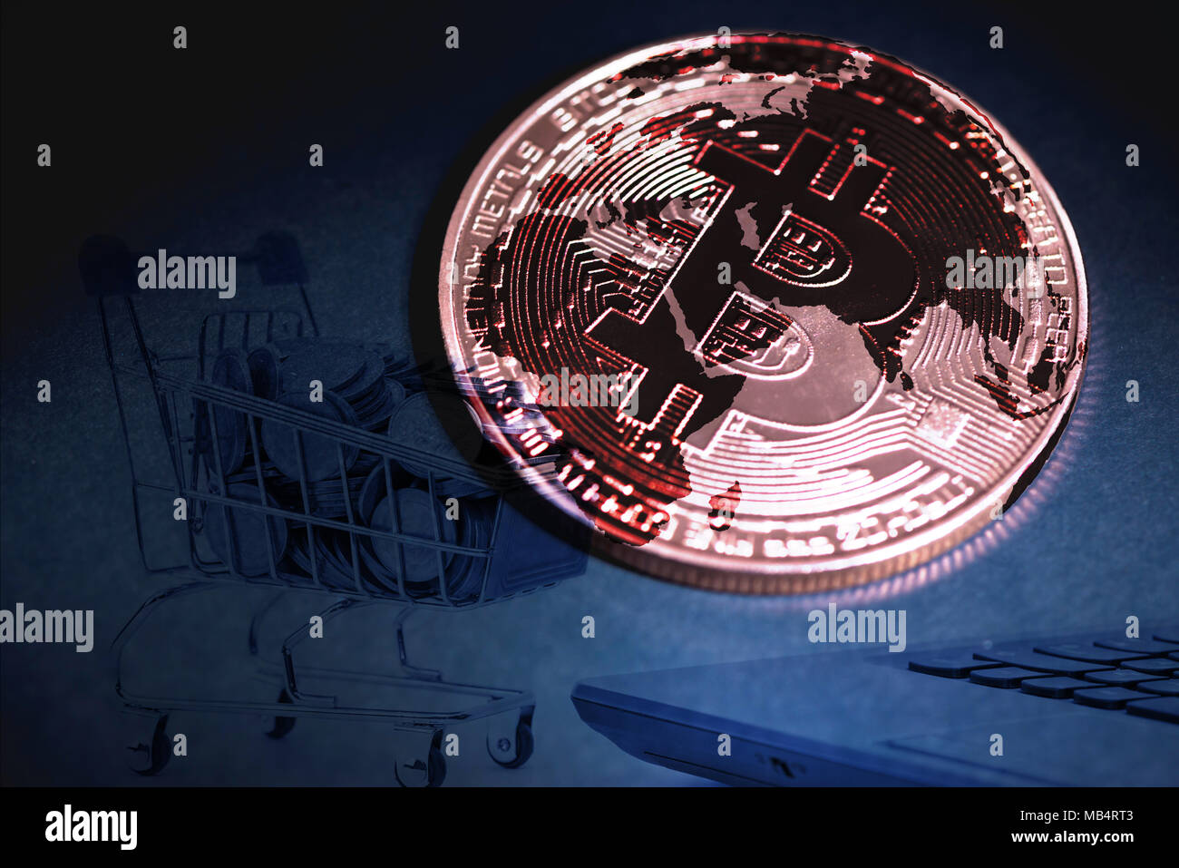 Bitcoin digital currency, bit-coin on motherboard or electronic board ...
