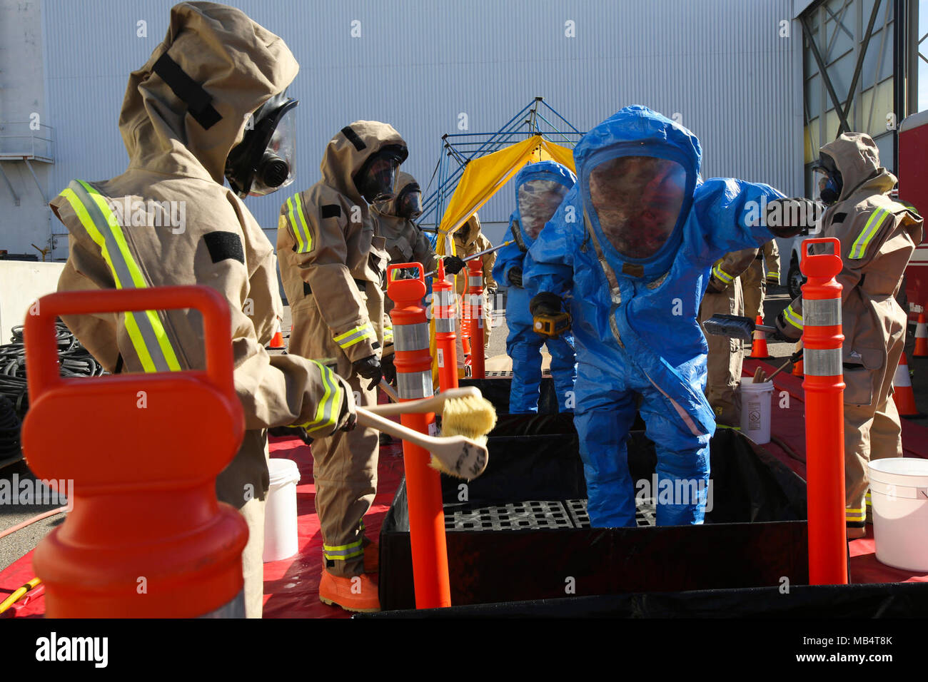 Marines with Aircraft Rescue and Firefighting (ARFF) go through a ...