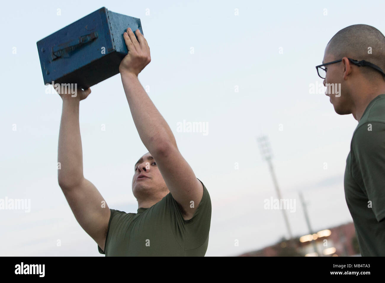 U.S. Marine Corps Rct. Sam Foley (left) with platoon 3016, Mike Company ...
