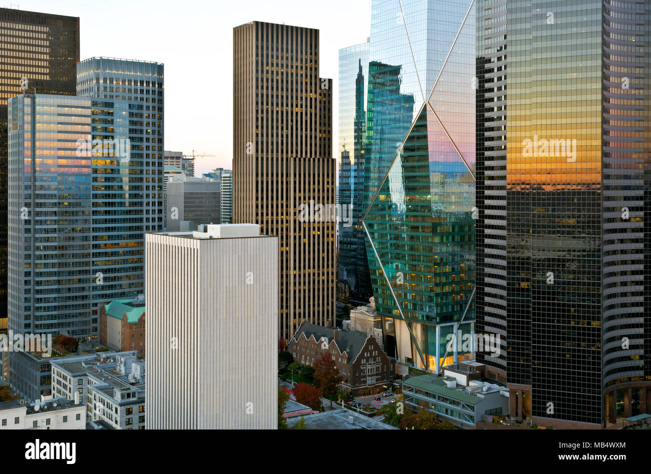 WA15064-00...WASHINGTON - Lingering sunset reflected on the towers of ...