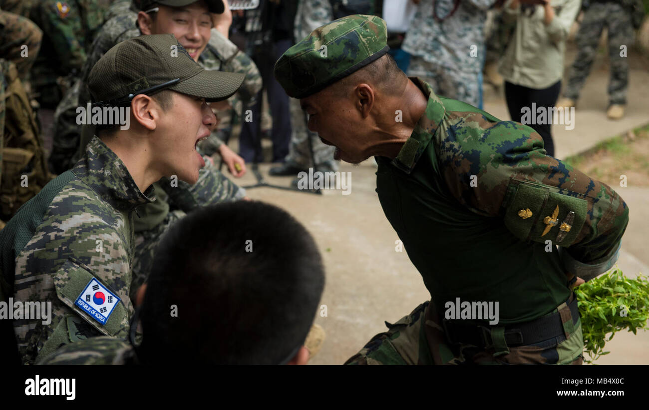 Royal Thai Marine Corps Sgt. Maj. Chaiwat Lodsin, right, a jungle ...