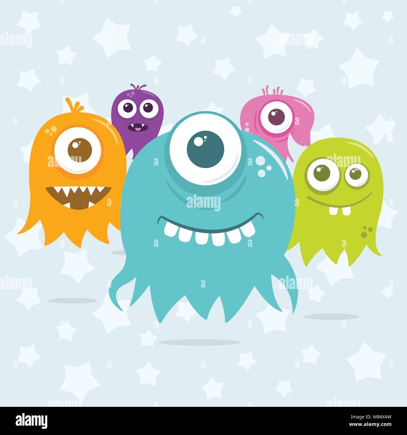 Some cute happy, floating, cartoon, vector aliens floating around ...