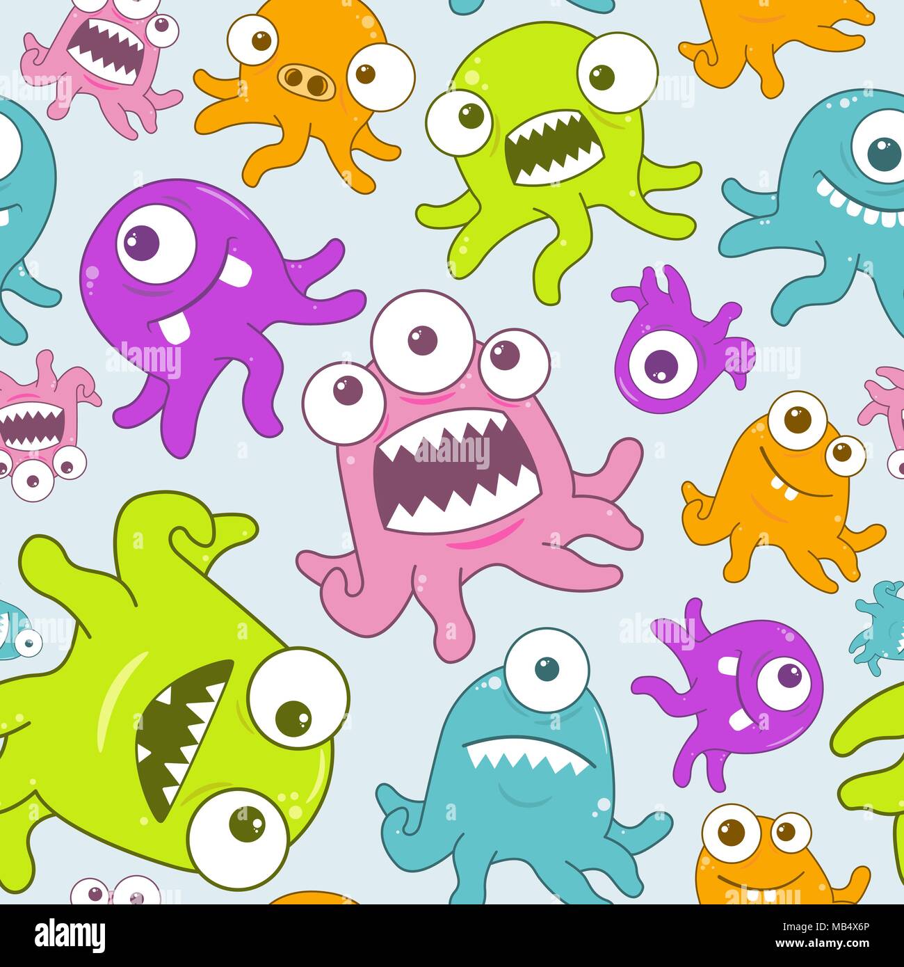 A seamless pattern of colorful little cute monsters and creatures Stock ...