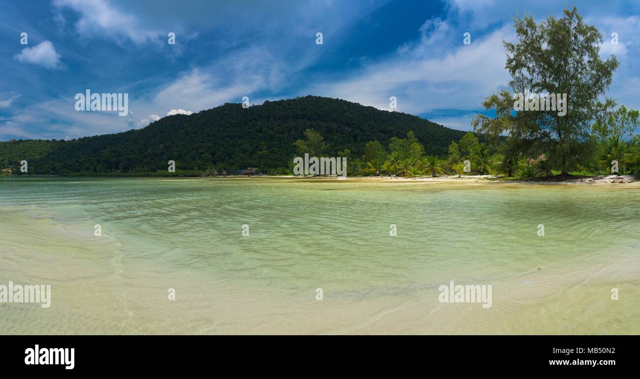 Tropical landscape of Koh Rong Samloem island with clear turquoise ...