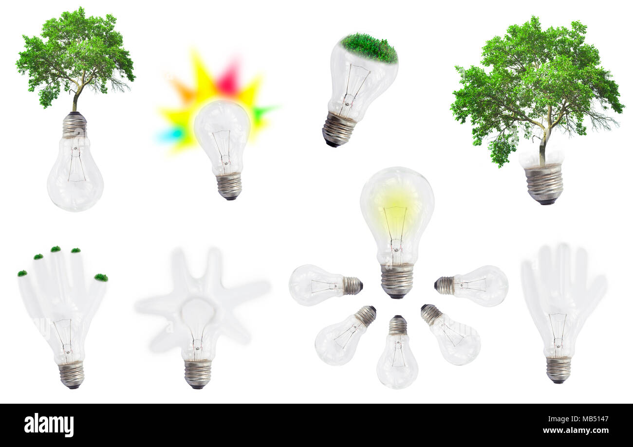 abstract light bulb set or collection in shapes and styles Stock Photo ...