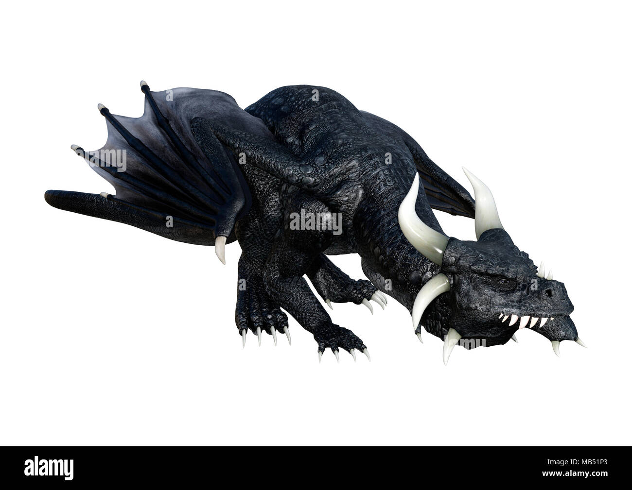 3D rendering of a fantasy black dragon isolated on white background ...