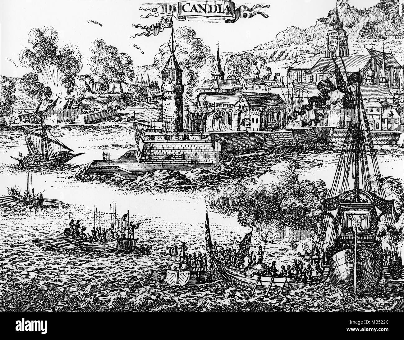 Siege of Candia, today Heraklion, on Crete by the Turks 1669, copper ...